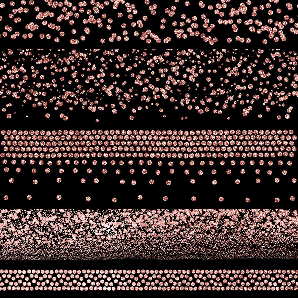 Rose Gold Confetti Borders Clipart, Rose Gold Border Overlays, Rose ...