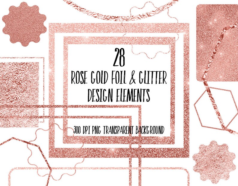 Rose Gold Foil Design Elements Clipart, Rose Gold Glitter, Rose Gold ...