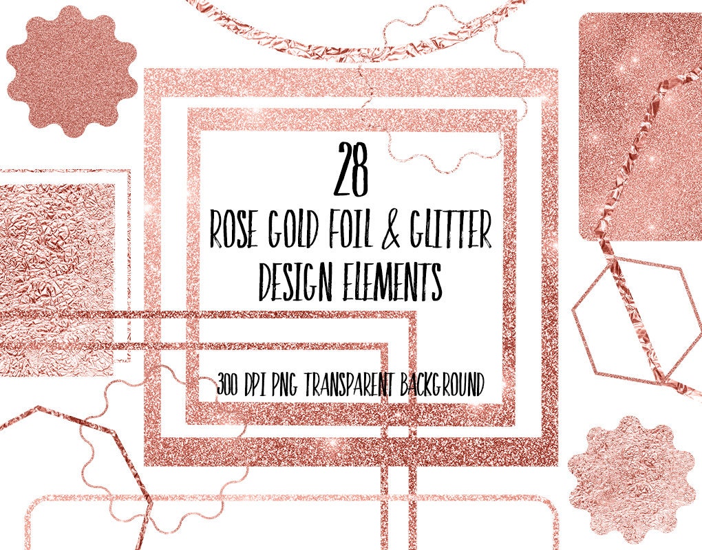 Rose Gold Foil Design Elements Clipart, Rose Gold Glitter, Rose Gold ...