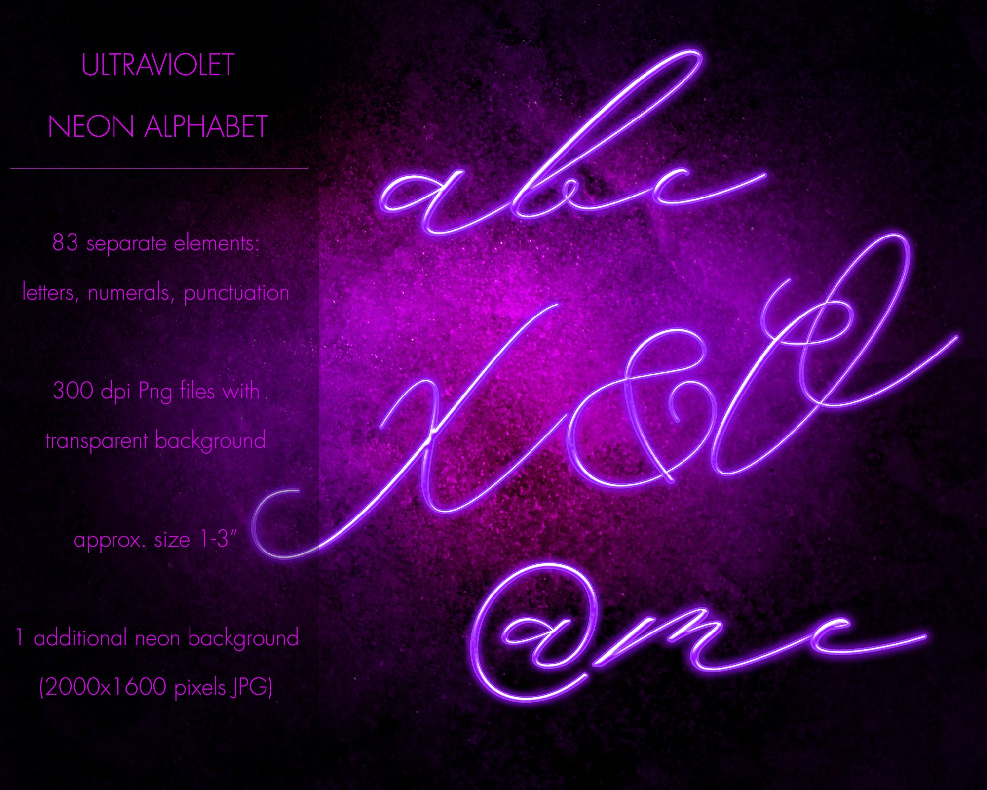 UV Neon Alphabet, Ultraviolet Neon Letters Clipart, Neon Numerals, Neon ...