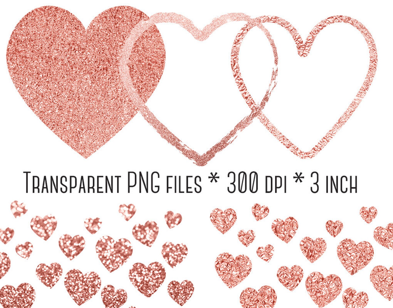 Rose Gold Hearts Clipart, Rose Gold Glitter Heart, Rose Gold Foil Heart ...