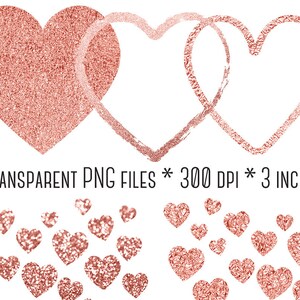 Rose Gold Hearts Clipart Rose Gold Glitter Heart Rose Gold | Etsy