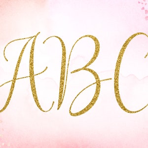 Gold Glitter Letters Clipart, Gold Font, Gold Alphabet With Swirls ...