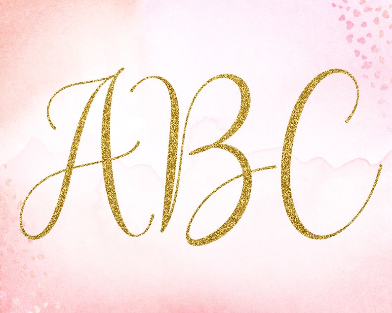 Gold Glitter Letters Clipart, Gold Font, Gold Alphabet With Swirls ...