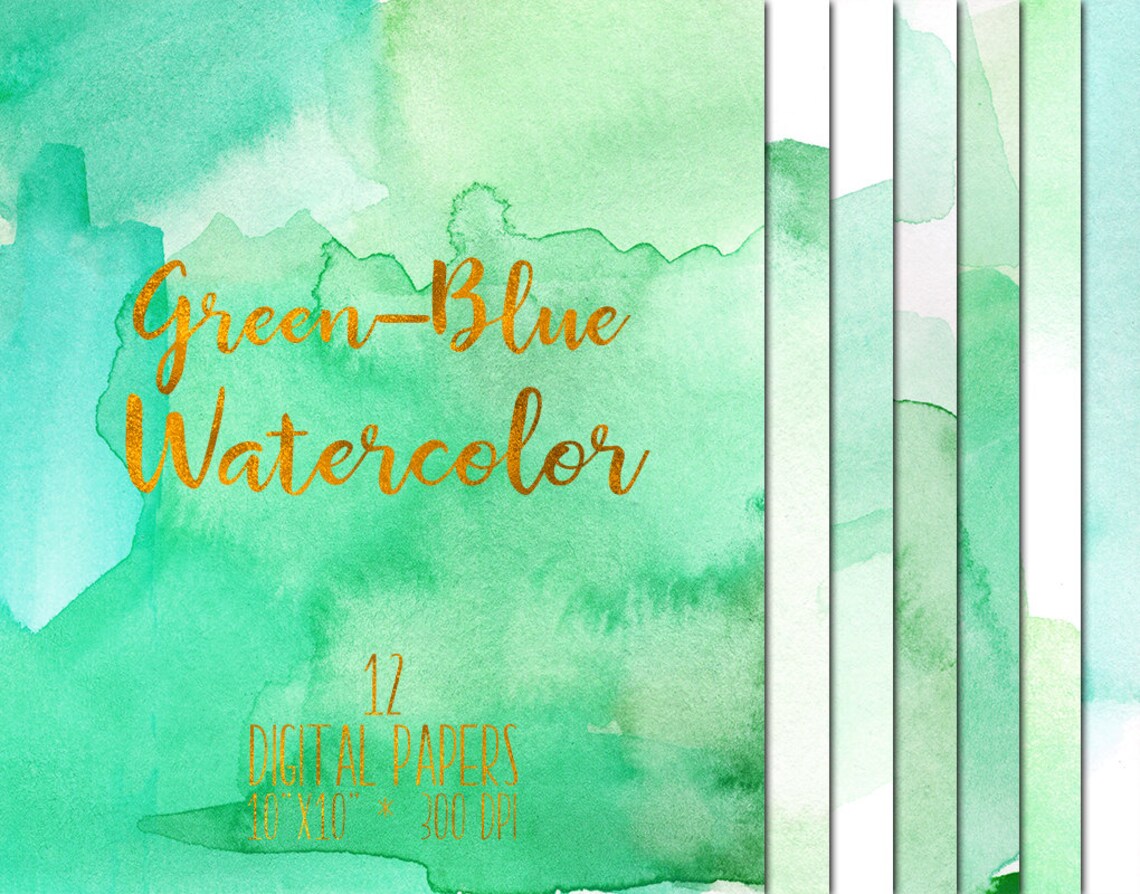 Green Watercolor Digital Paper Clipart, Watercolor Ombre Paper Pack ...