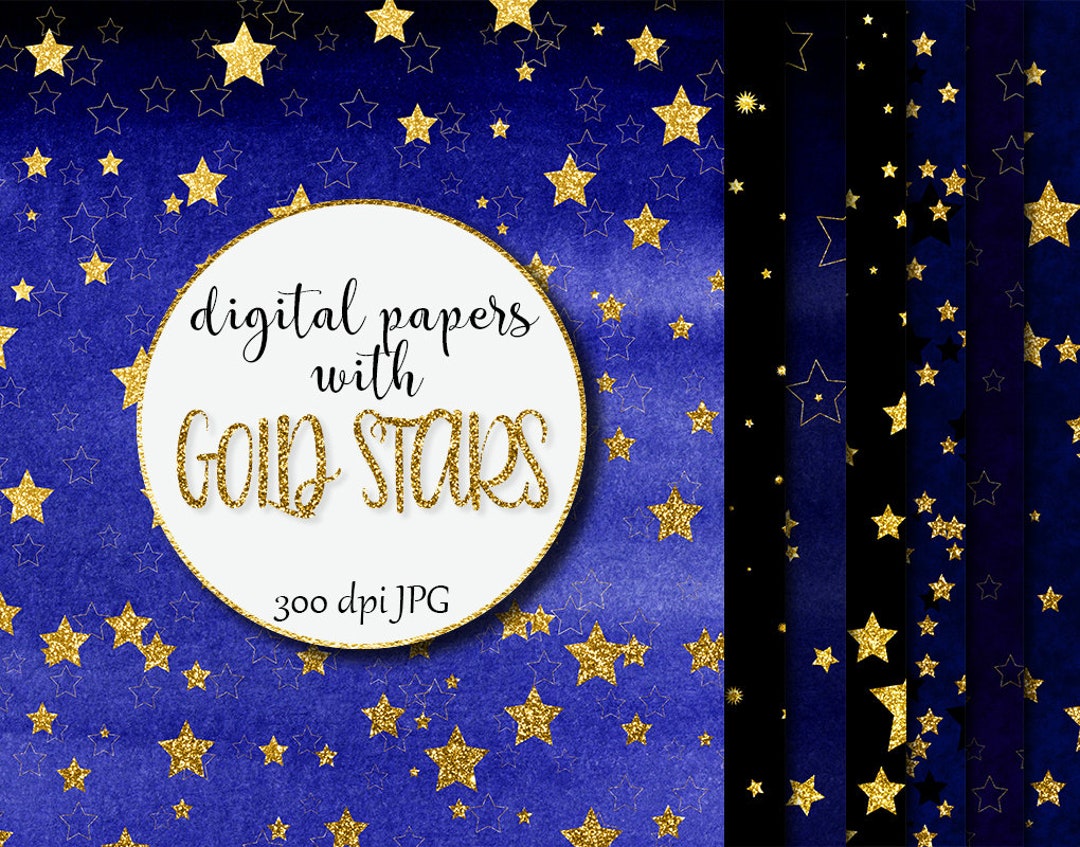 Gold Star Papers, Golden Stars Digital Paper Clipart, Star Backgrounds ...