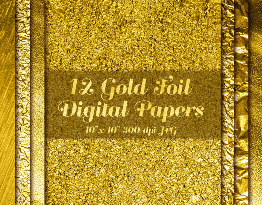 Gold Foil Digital Paper, Gold Digital Paper Clipart, Metallic Foil ...