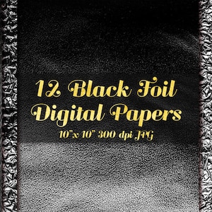 Black foil digital paper Black paper clipart Black metallic | Etsy