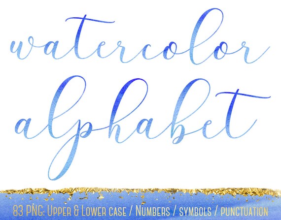 Watercolor Font Clipart Blue Watercolor Alphabet Clipart | Etsy UK