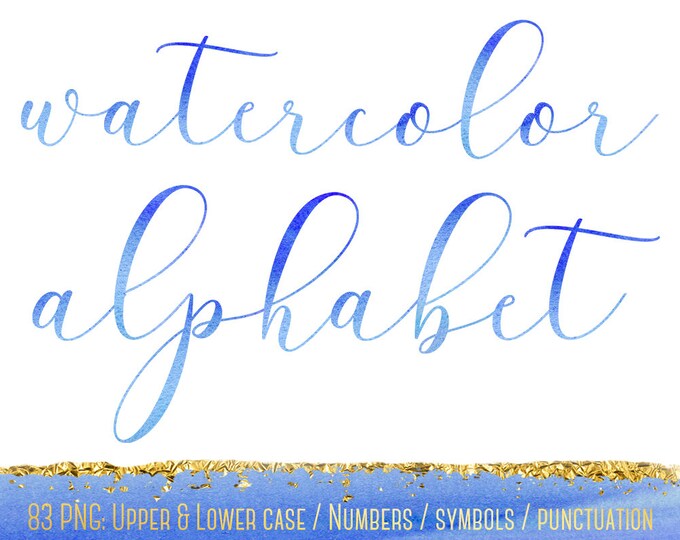Watercolor Font Clipart, Blue Watercolor Alphabet Clipart, Blue ...