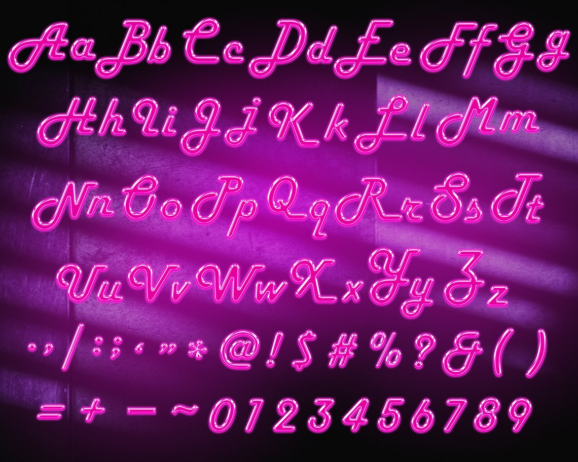 Pink Neon Alphabet, Pink Neon Letters Clipart, Neon Numerals, Neon ...
