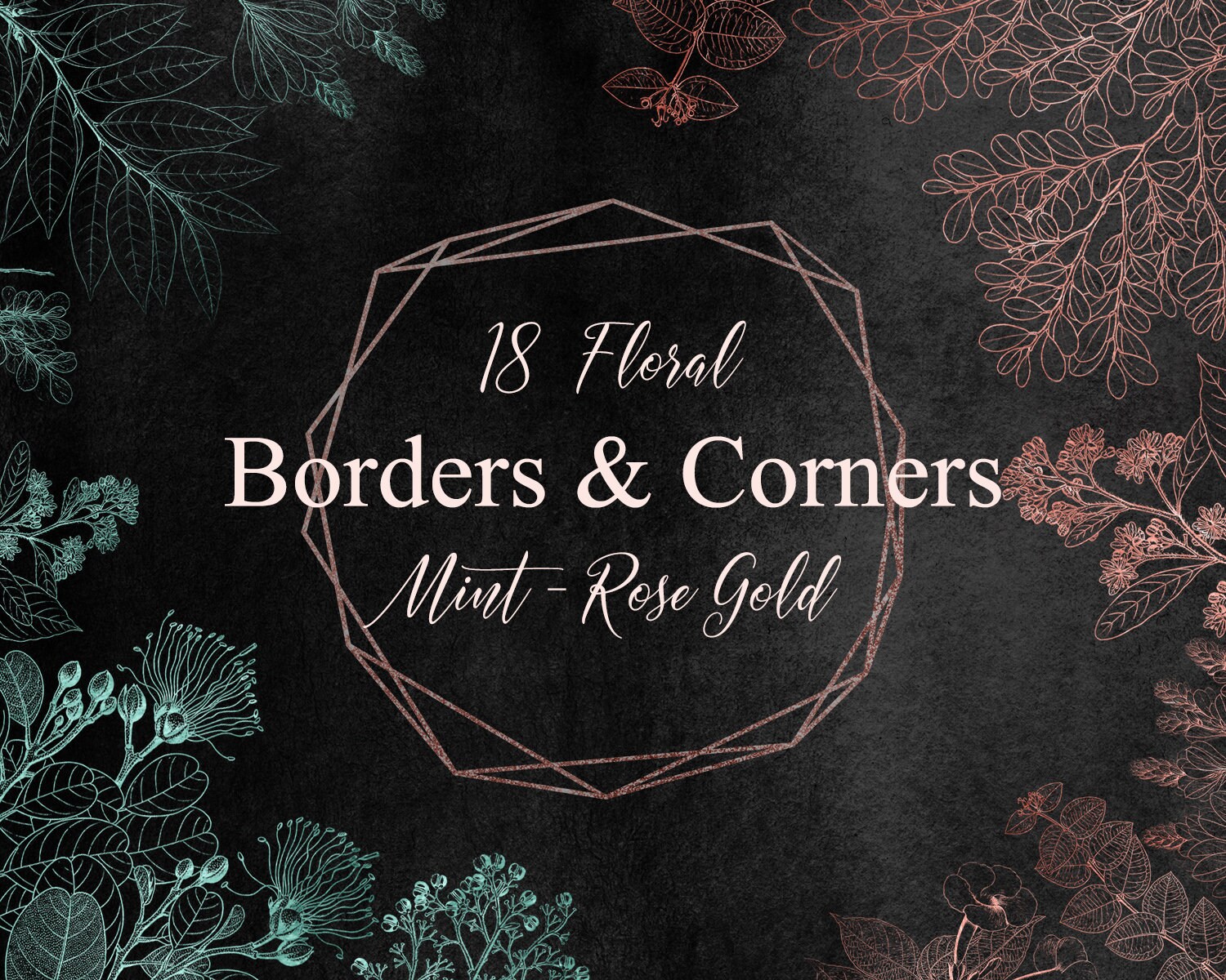 Floral Border Overlays Clipart, Rose Gold Floral Overlays, Floral ...
