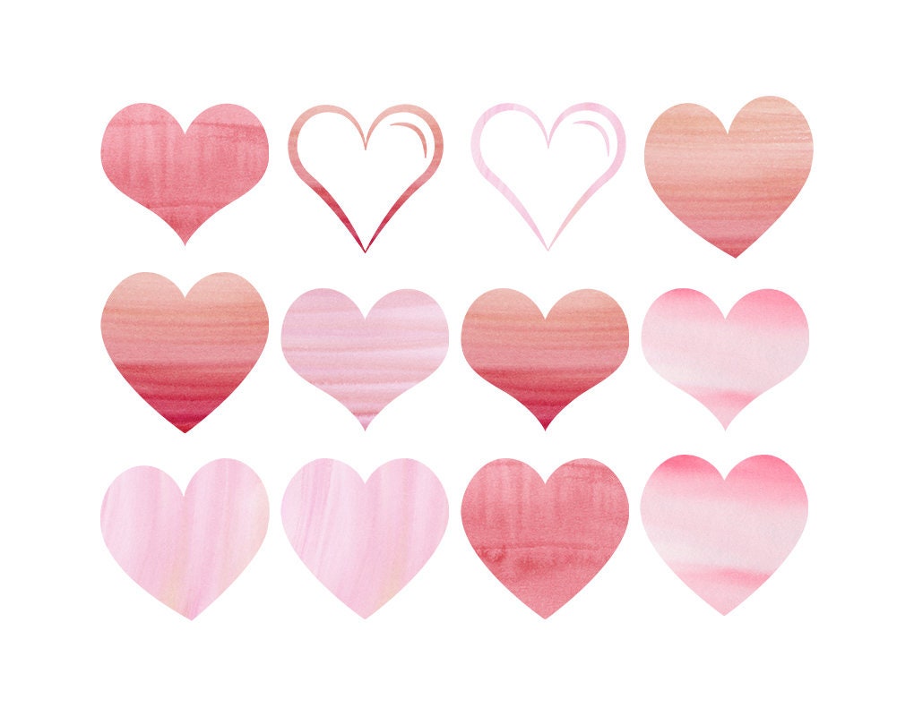 Pink Watercolor Hearts Clipart, Red Watercolor Heart Clipart, Heart ...