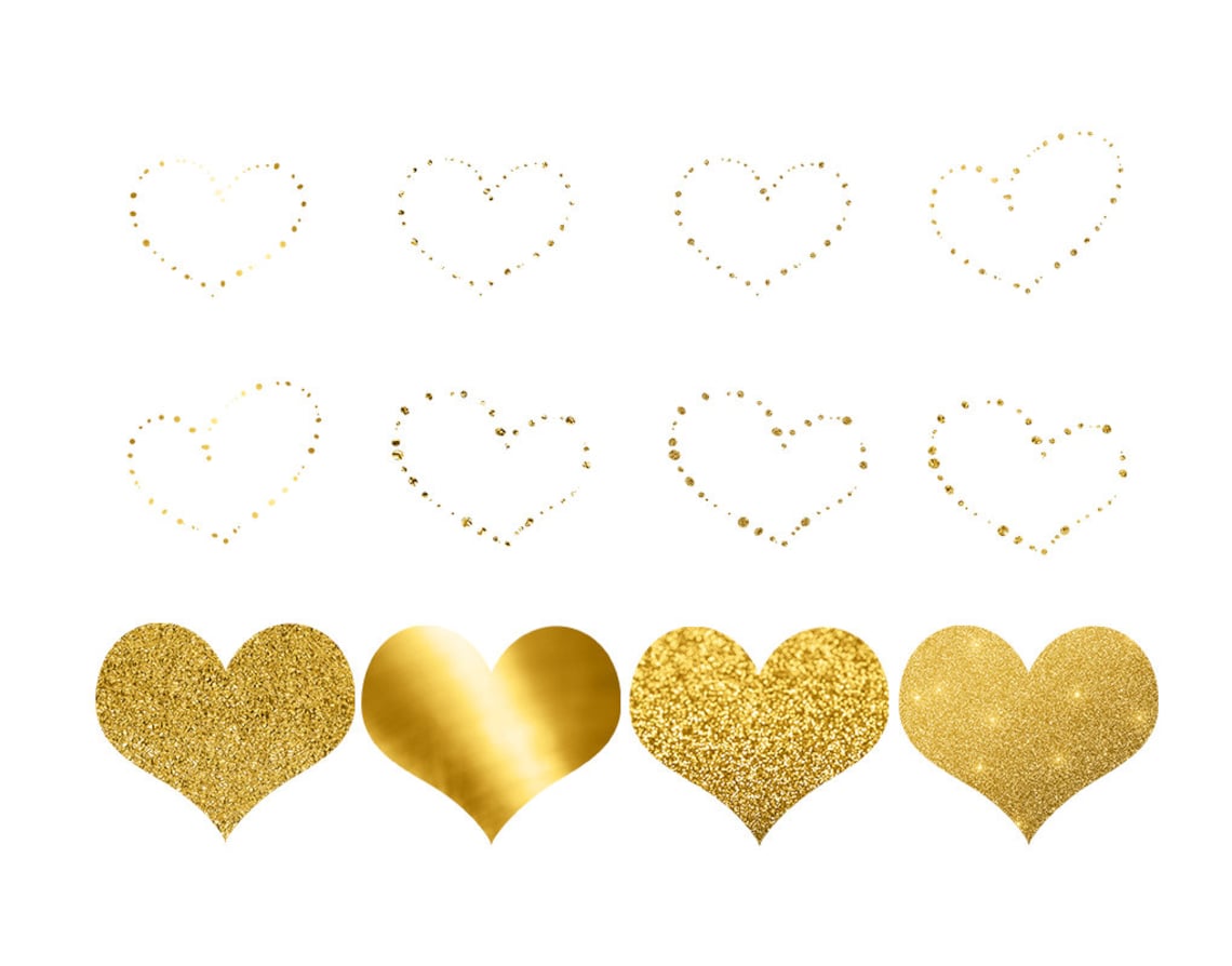 Gold Foil Hearts Clipart, Gold Glitter Heart, Gold Heart Clipart, Heart ...