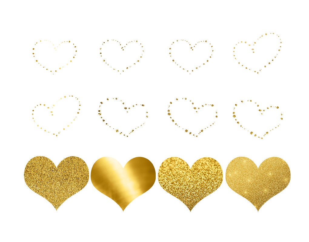 Gold Foil Hearts Clipart, Gold Glitter Heart, Gold Heart Clipart, Heart ...