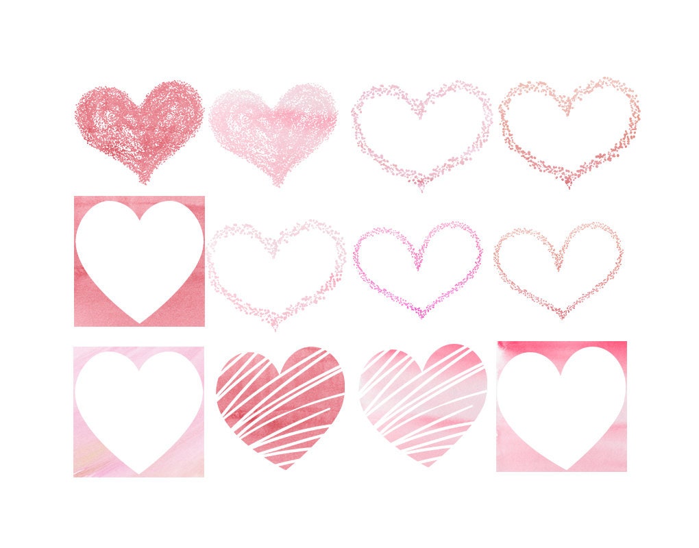 Pink Watercolor Hearts Clipart, Red Watercolor Heart Clipart, Heart ...