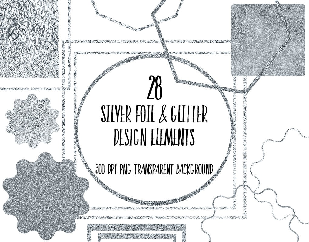 Silver Foil Design Elements Clipart, Silver Glitter, Silver Elements ...