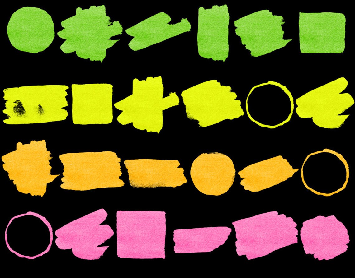 Neon Brush Strokes Clipart Highlighter Brush Strokes Clip - Etsy