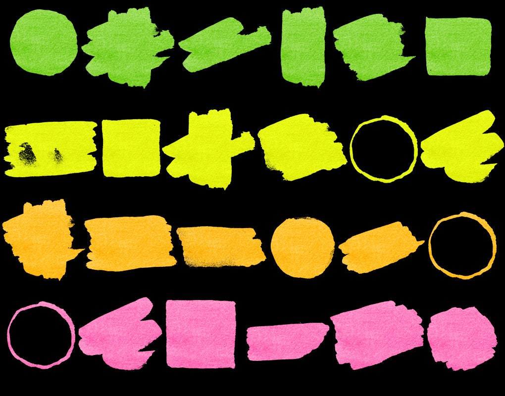 Neon Brush Strokes Clipart Highlighter Brush Strokes Clip - Etsy