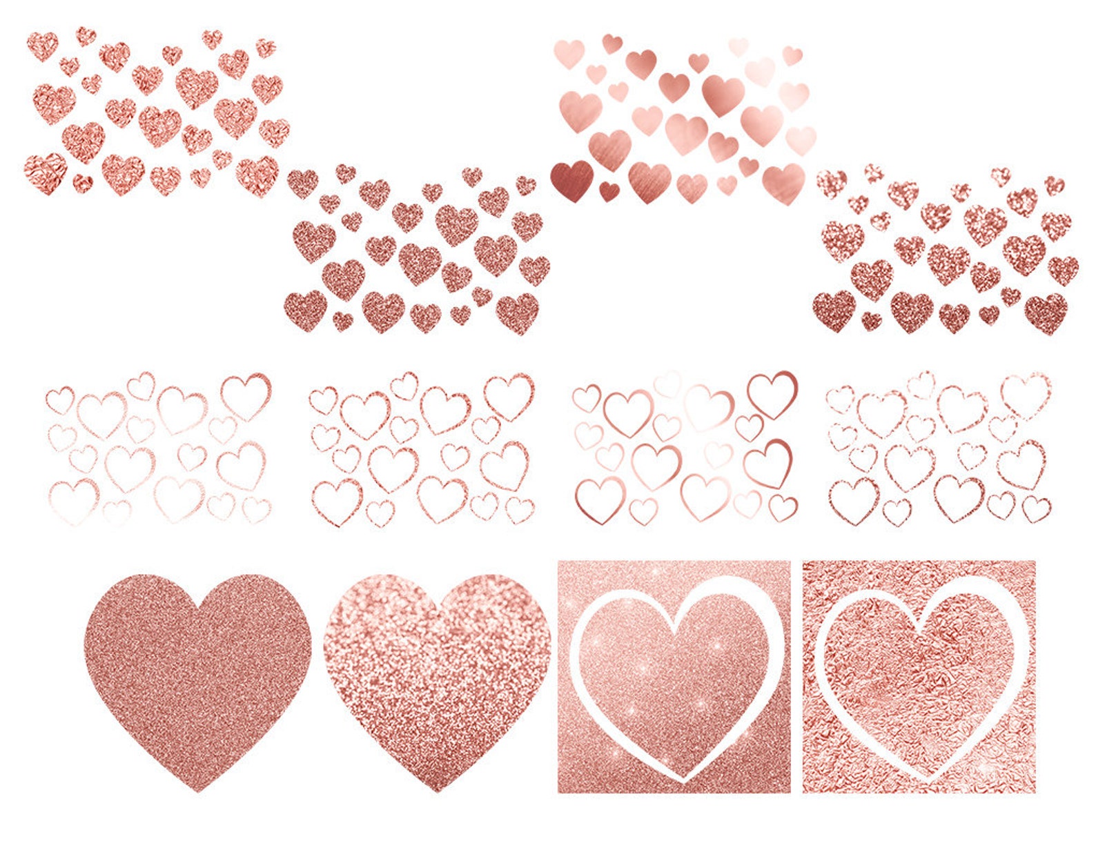 Rose Gold Hearts Clipart Rose Gold Glitter Heart Rose Gold - Etsy UK