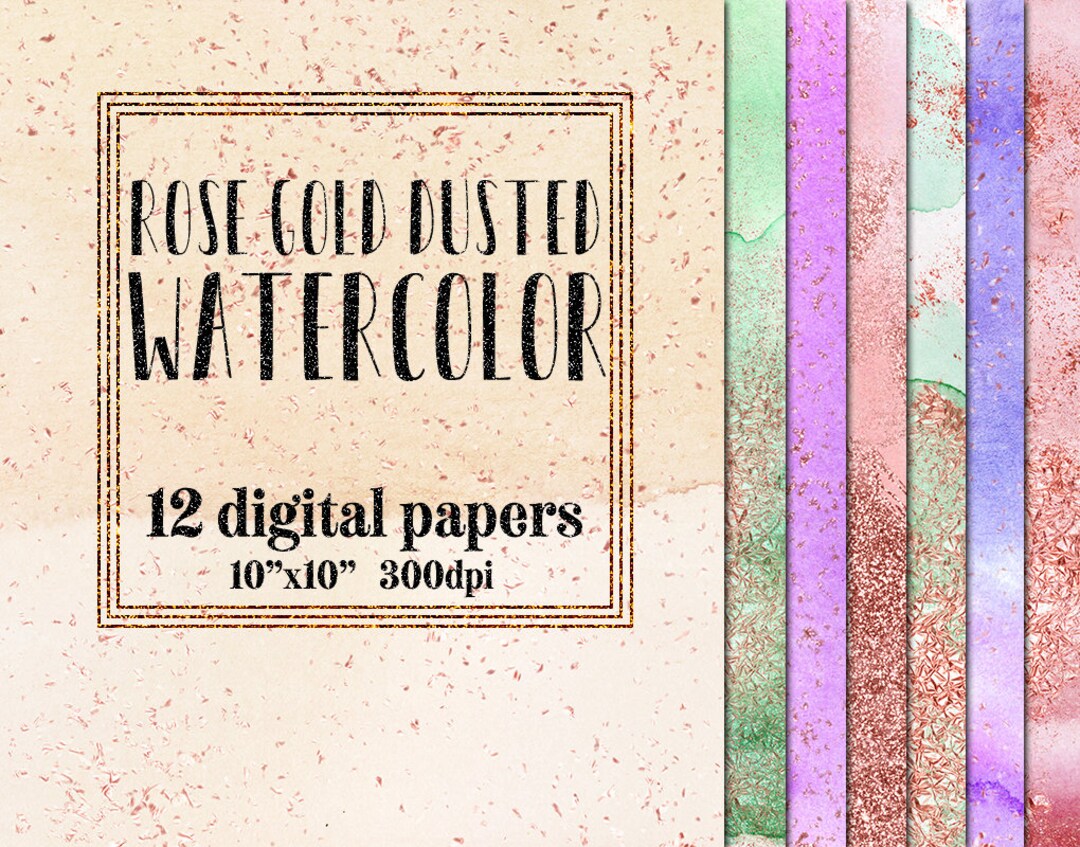 Rose Gold Dusted Watercolor Paper, Rose Gold Watercolor Digital Paper ...