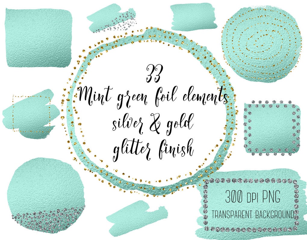 Mint Foil Design Elements, Gold Glitter, Silver Glitter, Frames Clipart ...
