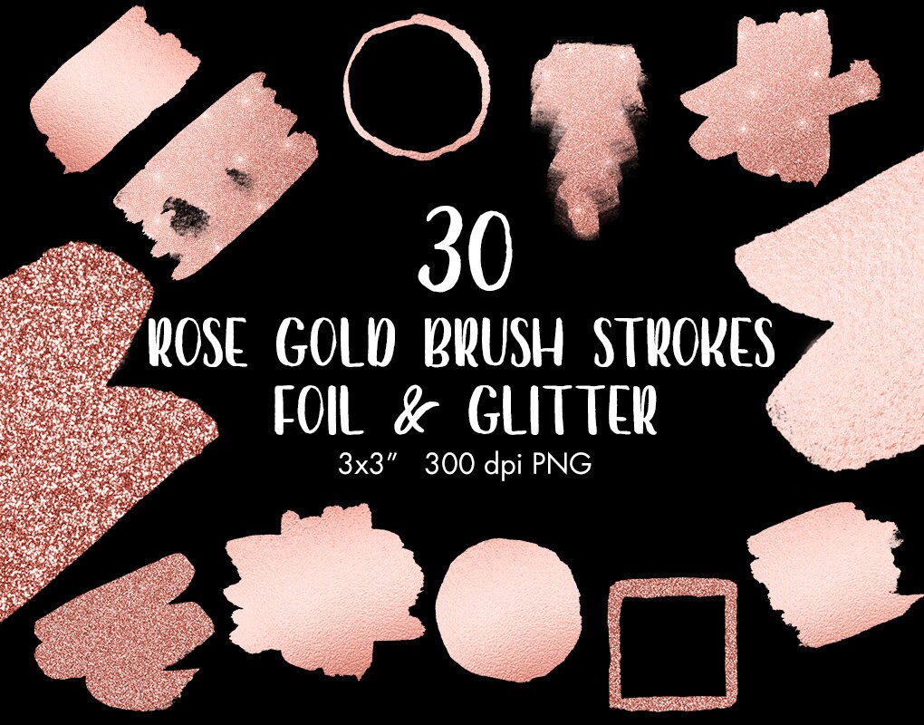Rose Gold Brush Strokes Clipart, Wedding Clipart, Rose Gold Glitter ...