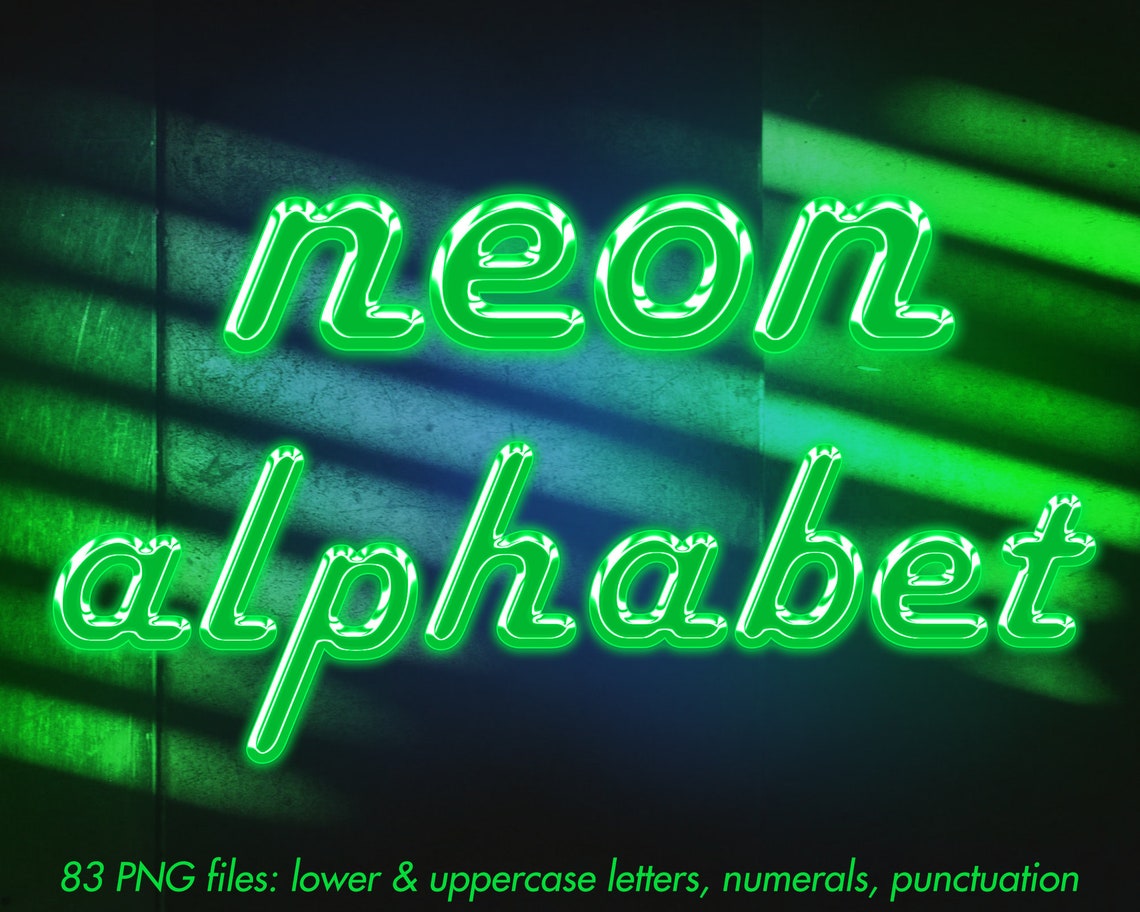 Green Neon Alphabet, Green Neon Letters Clipart, Neon Numerals, Neon ...