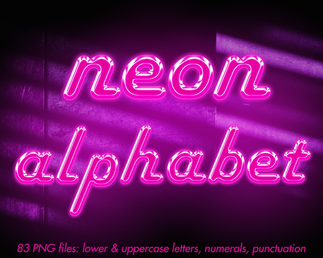 Pink Neon Alphabet, Pink Neon Letters Clipart, Neon Numerals, Neon ...
