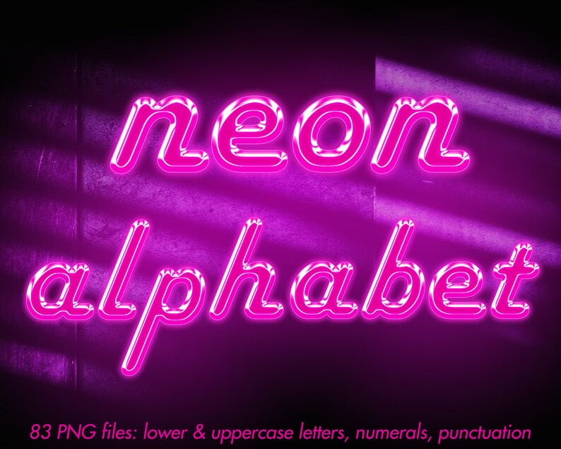 Pink Neon Alphabet, Pink Neon Letters Clipart, Neon Numerals, Neon ...