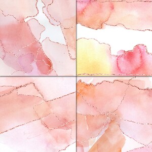 Blush Watercolor Digital Papers With Gold Veins, Gold Watercolor Paper ...