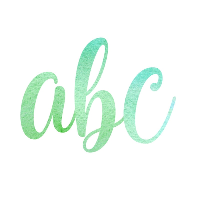 Green Watercolor Alphabet Clipart, Green Alphabet Clip Art, Watercolor ...