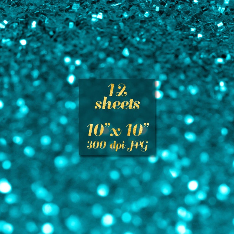 Turquoise Glitter Digital Paper, Glitter Textures, Blue Digital Paper ...