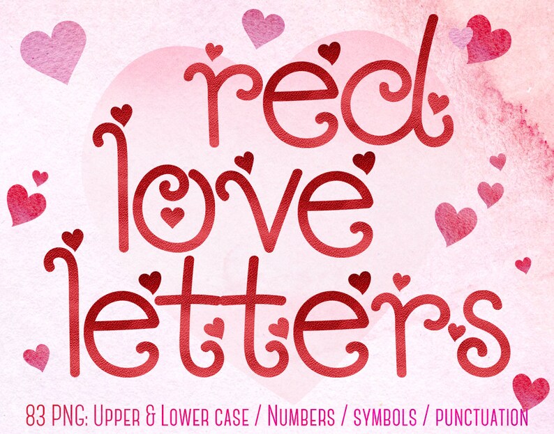 Love Letters Clip Art, Wedding Clipart, Red Metallic Font Clip Art, Red ...