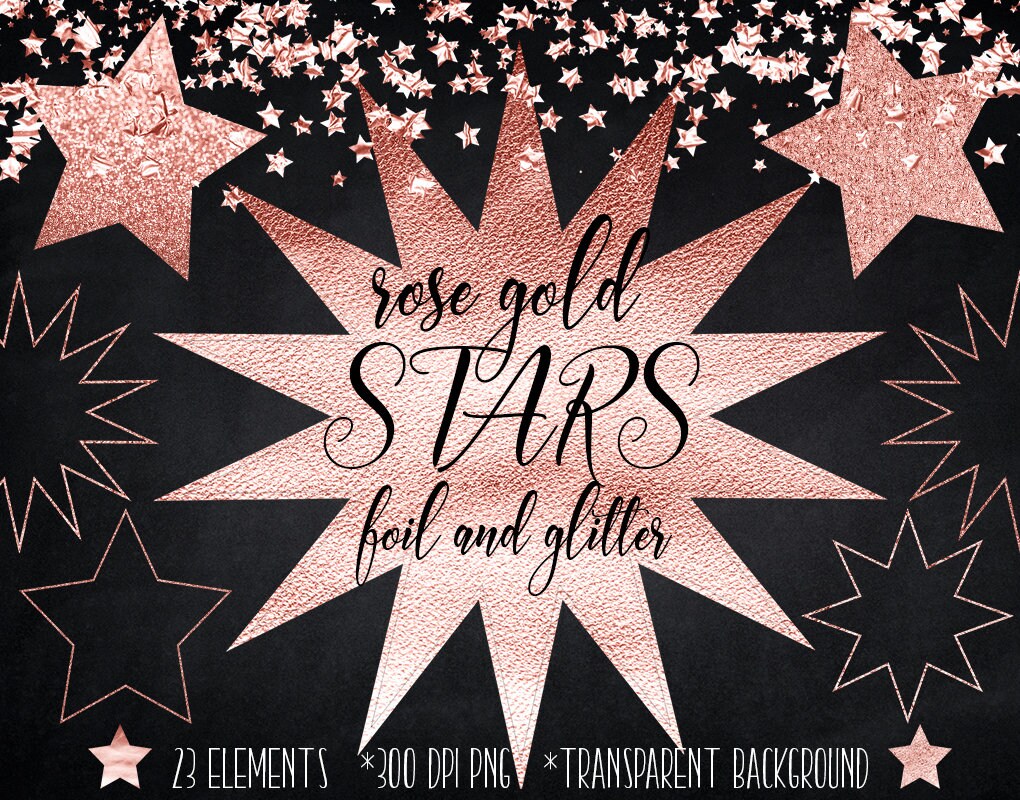 Rose Gold Stars Clipart, Rose Gold Glitter Stars Clip Art, Rose Gold ...
