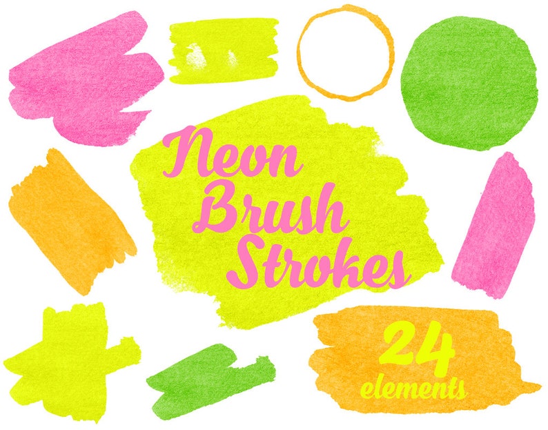 Neon Brush Strokes Clipart Highlighter Brush Strokes Clip - Etsy