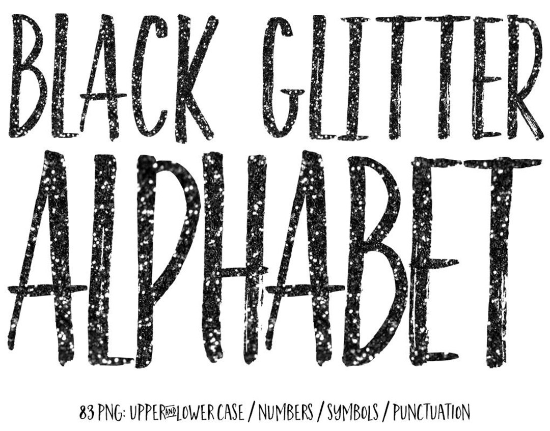 Black Glitter Alphabet Clipart, Black Glitter Clipart, Glitter Alphabet ...