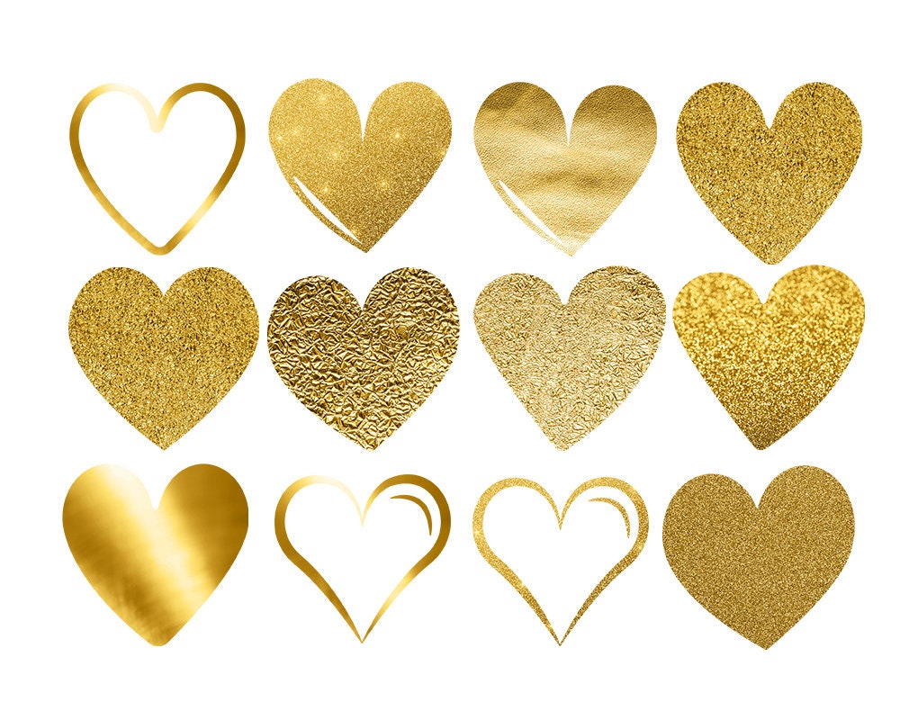 Gold Foil Hearts Clipart, Gold Glitter Heart, Gold Heart Clipart, Heart ...
