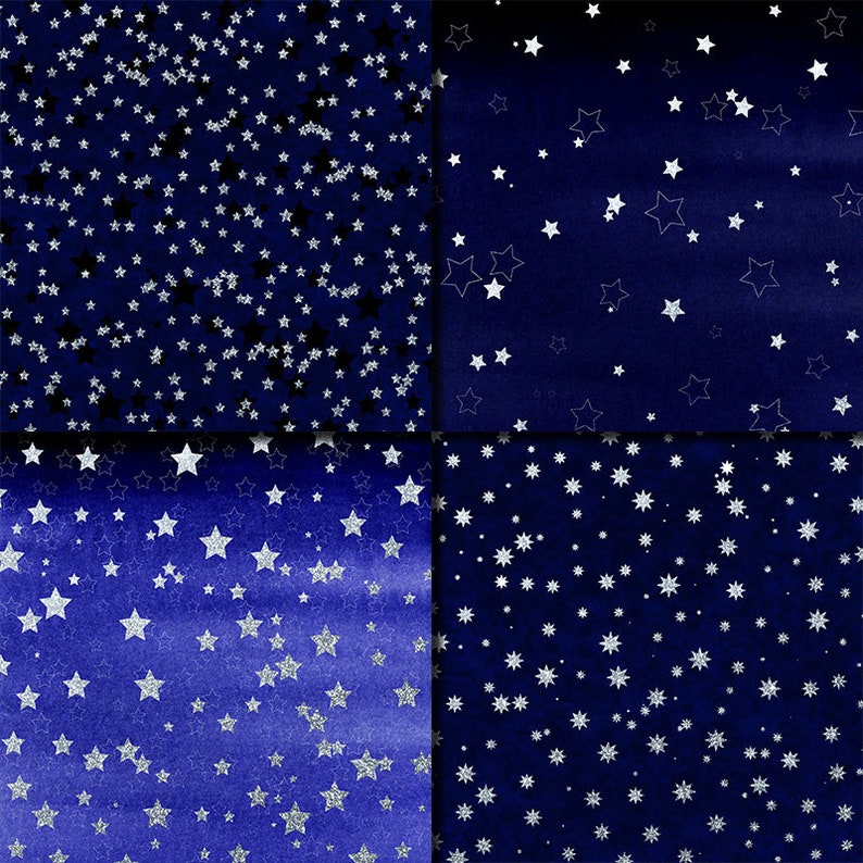 Silver Star Papers, Silver Digital Paper Clipart, Star Backgrounds ...