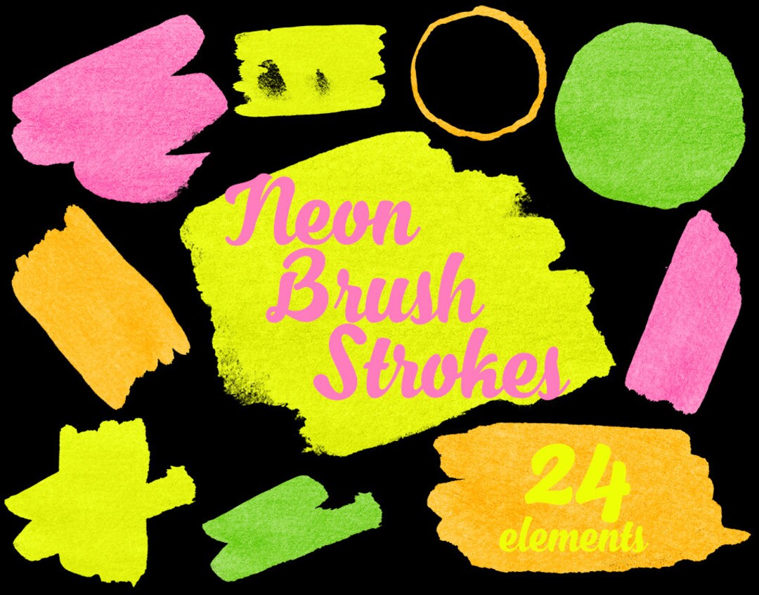 Neon Brush Strokes Clipart, Highlighter Brush Strokes Clip Art, Neon ...