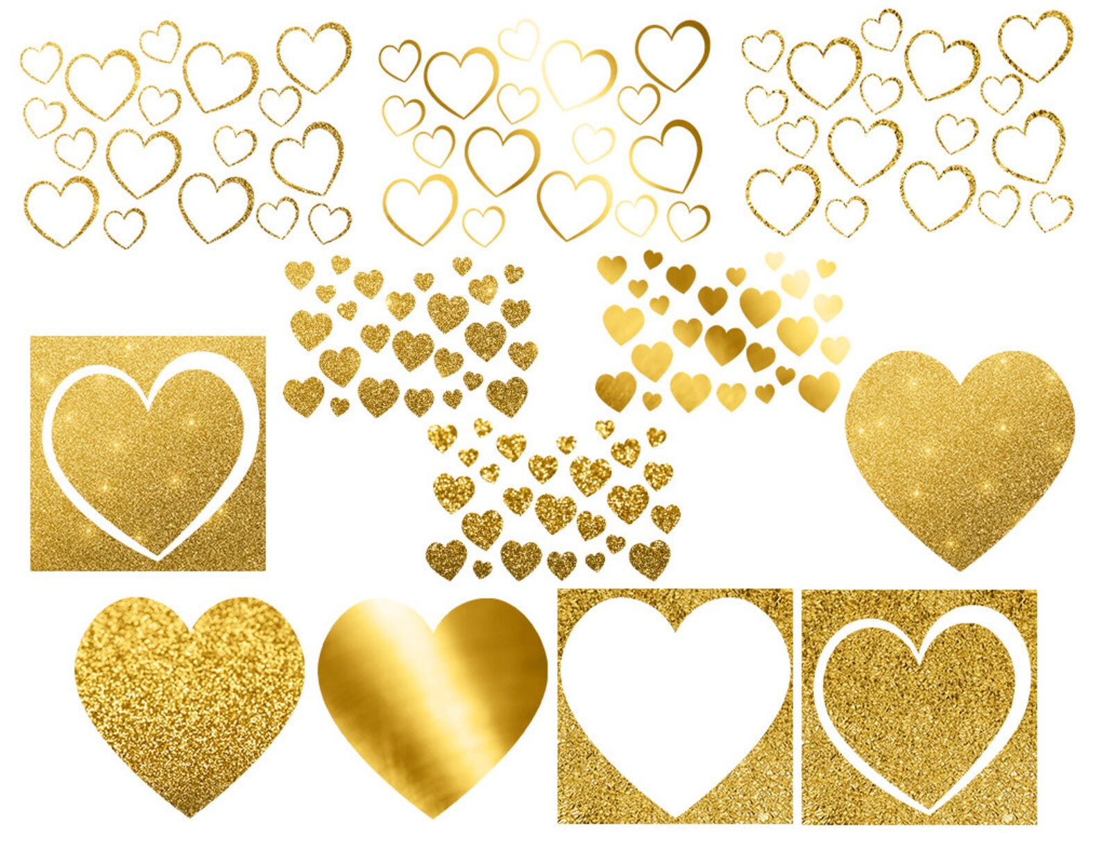 Gold Foil Hearts Clipart, Gold Glitter Heart, Gold Heart Clipart, Heart ...