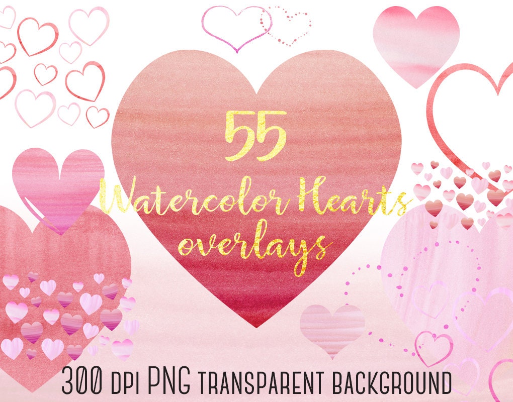 Pink Watercolor Hearts Clipart, Red Watercolor Heart Clipart, Heart ...