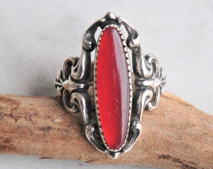 Vintage Beau Sterling Silver Red Stone Ring Size 8 - Etsy