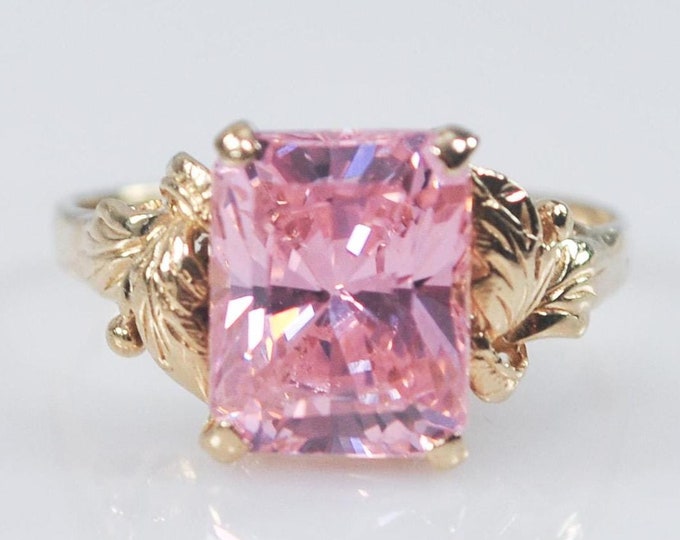 Vintage 10K Gold Emerald Cut Pink Ice Ring - Etsy
