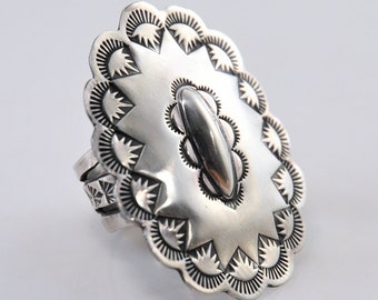 Huge Navajo Sterling Silver Concho Ring Size 7 1/2 - Etsy