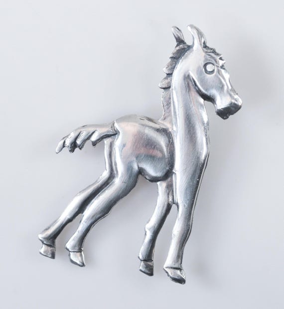 Vintage Sterling Silver Horse Brooch - Gem