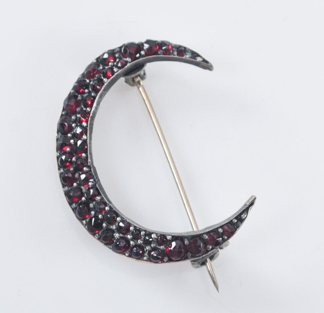 Antique Bohemian Garnet Crescent Moon Brooch - Etsy