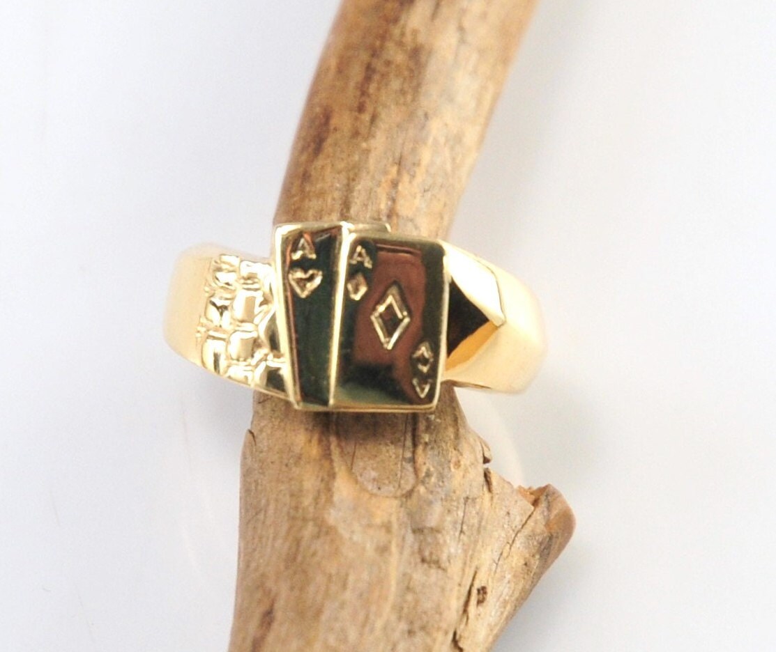 Heavy Designer Solid 14K Gold Poker Ring - Etsy Heavy Designer Solid 14K Gold Poker Ring - Etsy