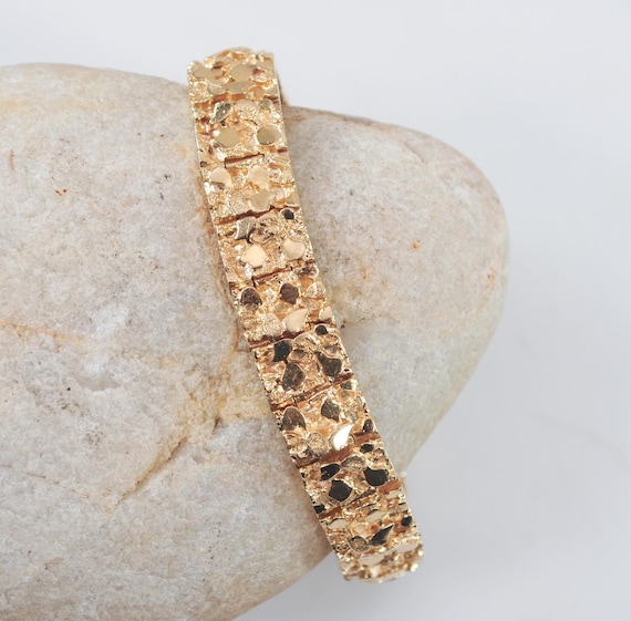 HEAVY 14K Gold Nugget Bracelet - Gem