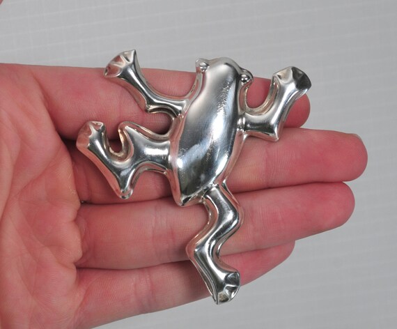 Large Sterling Silver Frog Brooch - Gem